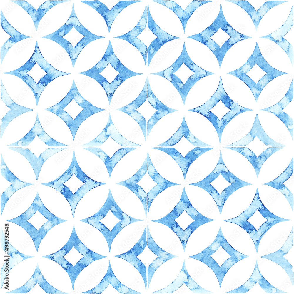 Seamless watercolor pattern. Blue and white print for textiles, home ...