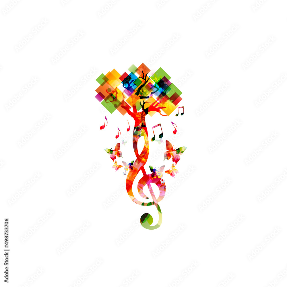 Relaxing music concept with tree and musical notes isolated vector ...