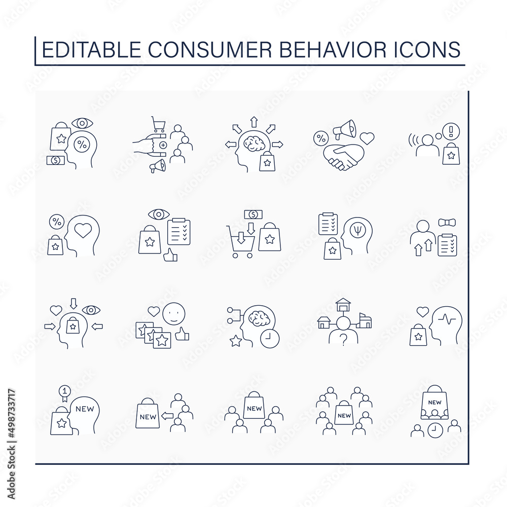Consumer behavior line icons set. Studying consumer behavior before ...