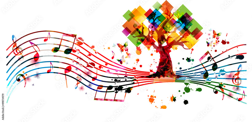 Relaxing music concept with tree and musical notes isolated vector ...