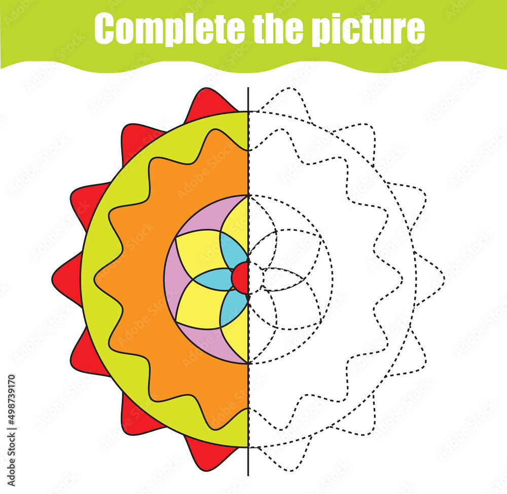 Drawing activity for kids. Complete symmetry pattern. educational ...