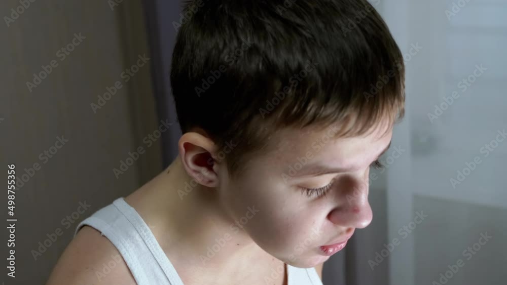 Indignant Child Nervously Screams, Talks, Looks Down. Handsome angry ...