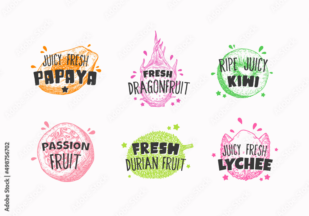 Juicy Fresh Ecxotic Fruits Badges, Labels or Logo Templates Collection ...