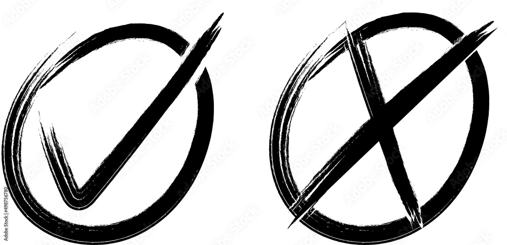 Black check mark, black cross mark icon set. Isolated tick symbols ...