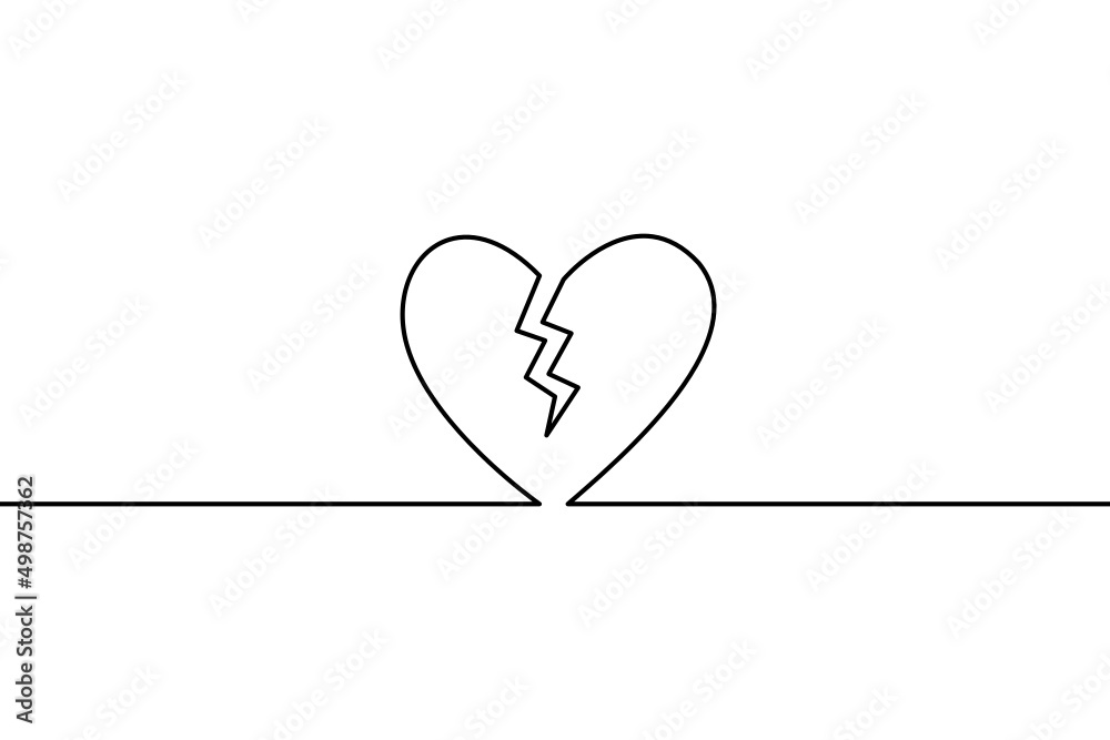 Continuous line drawing of Broken heart on white background. Stock ...