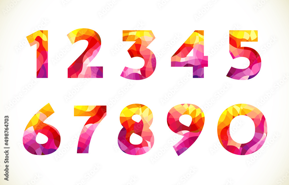 Fiery and flamy red number collection. Set of numbers. Creative stained ...
