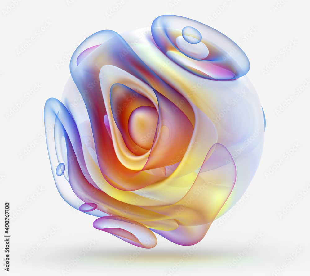 3d render of abstract art 3d ball or sphere in organic curve round wavy ...