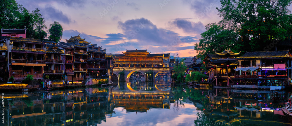 Chinese tourist attraction destination - panorama of Feng Huang Ancient ...