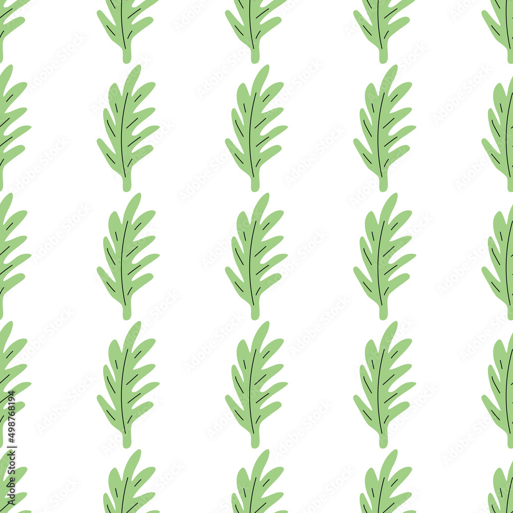 Green leafs seamless pattern. Vector hand drawn botanical illustration ...