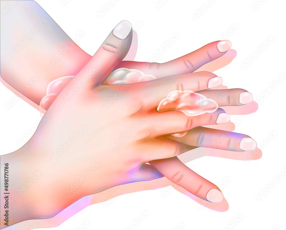 Hygiene: hand washing by rubbing between the fingers. Stock ...