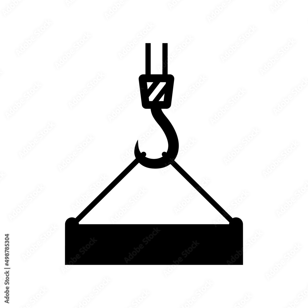 Construction hook icon. Empty hook, pulley and cable for lifting heavy ...