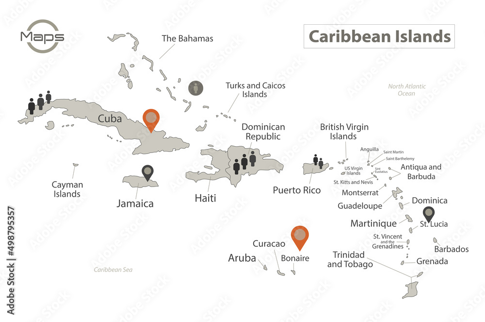 Caribbean Islands map, individual island with names, Infographics and ...