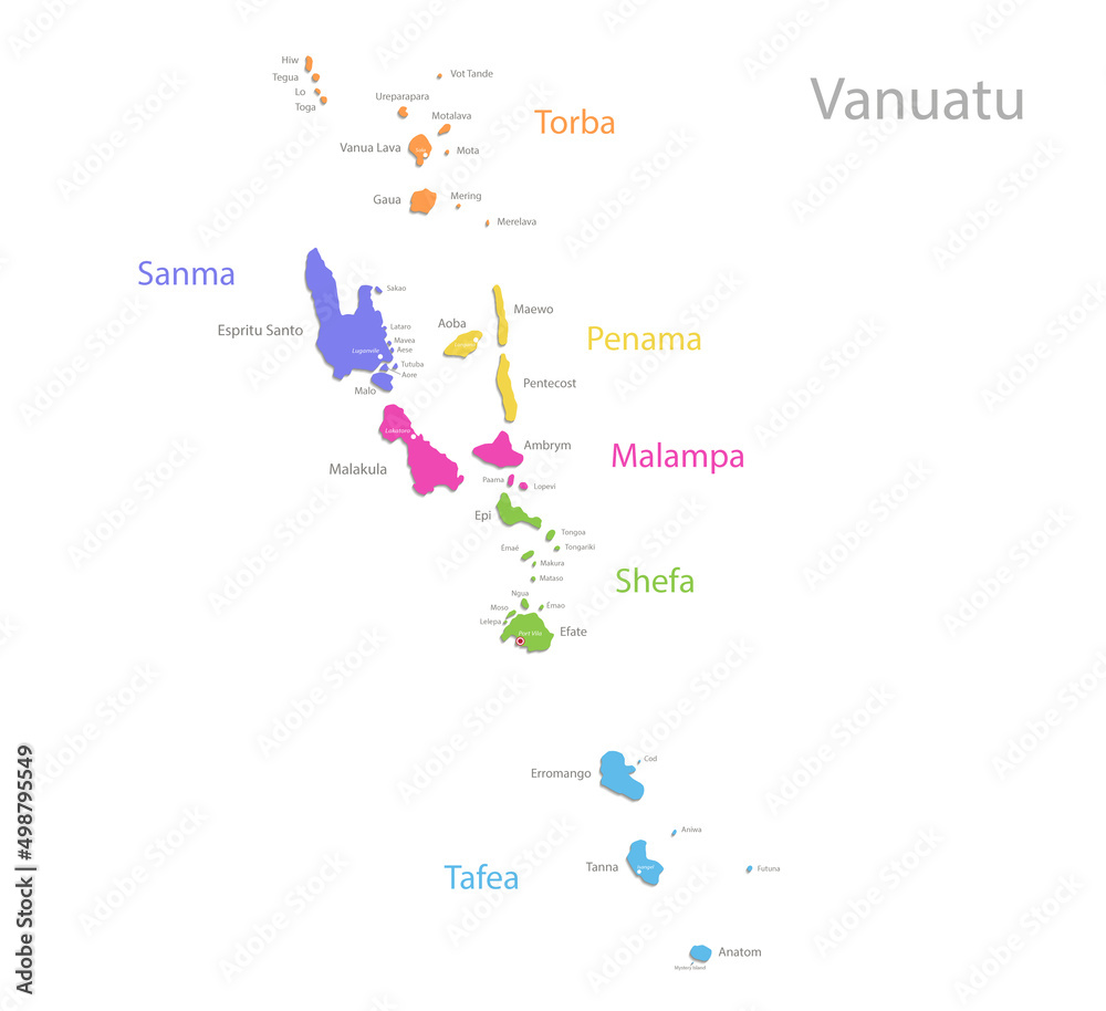 Vanuatu map, administrative division, separate individual regions with ...