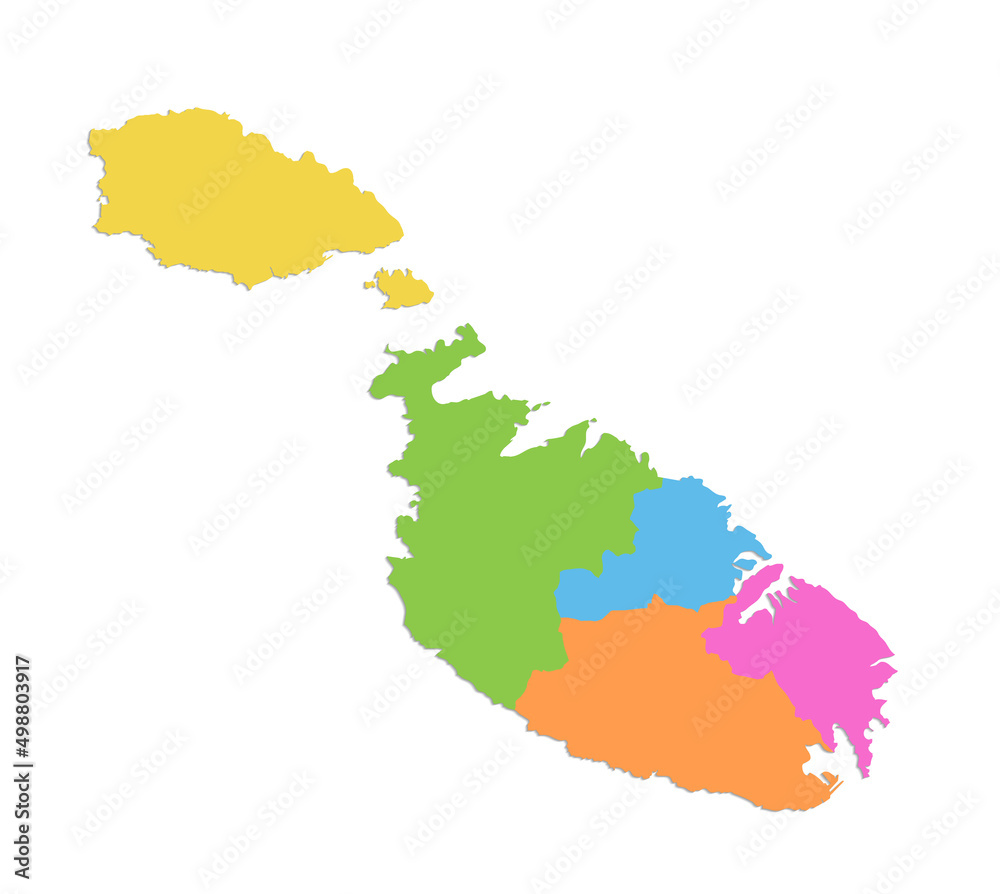 Malta regions map whit names, isolated on white background, blank Stock ...
