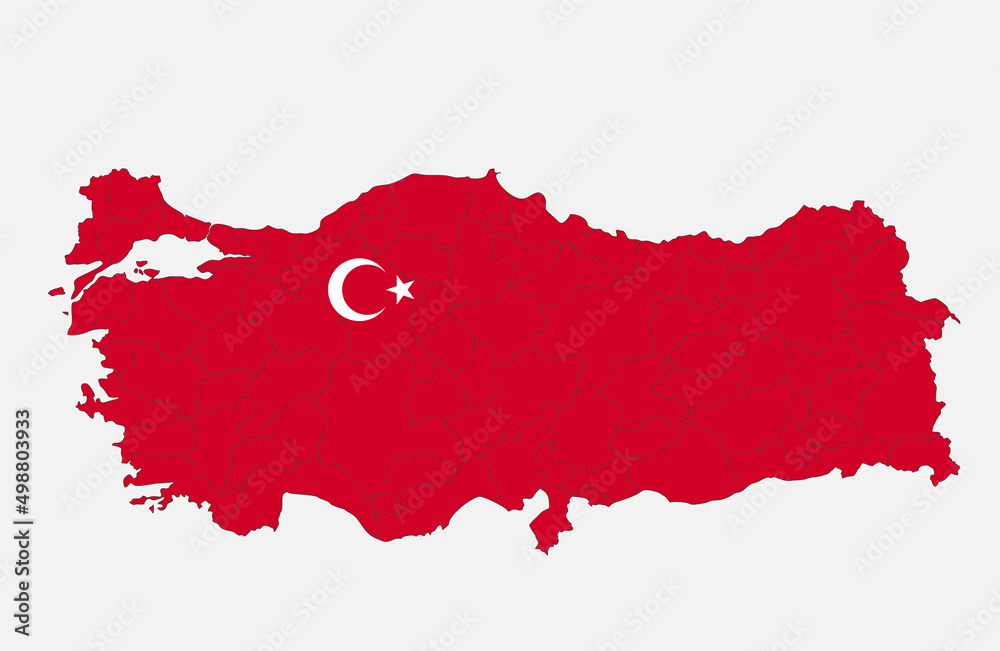 Map of the Turkey in the colors of the flag, administrative divisions ...
