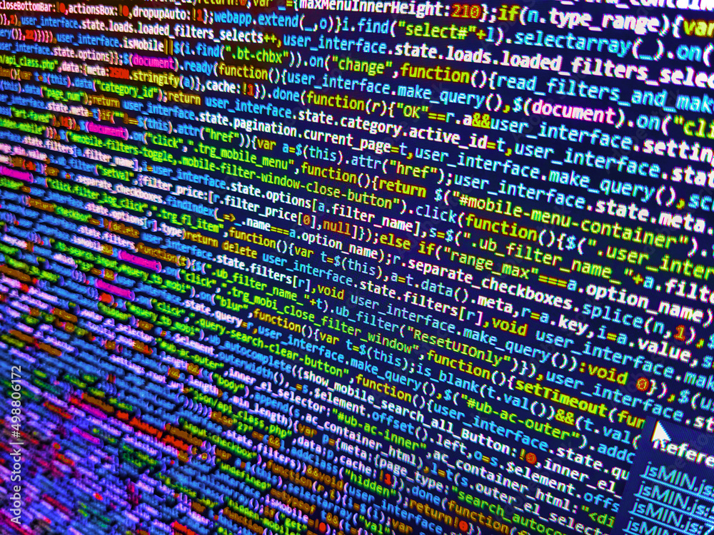 Front-end applications in the color concept. Hi-tech modern screen of data, digits and chars on ...