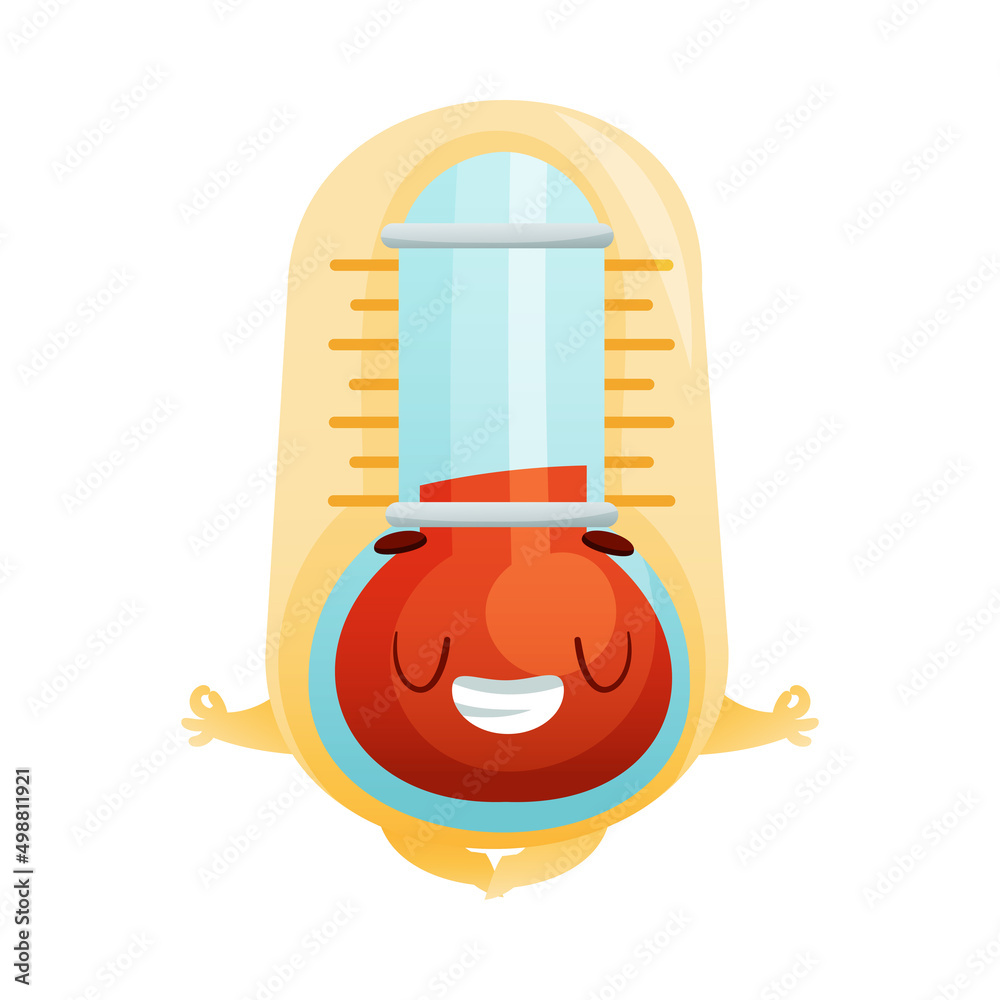 Cartoon Thermometer Character Meditating in Yoga Lotus Pose Vector ...