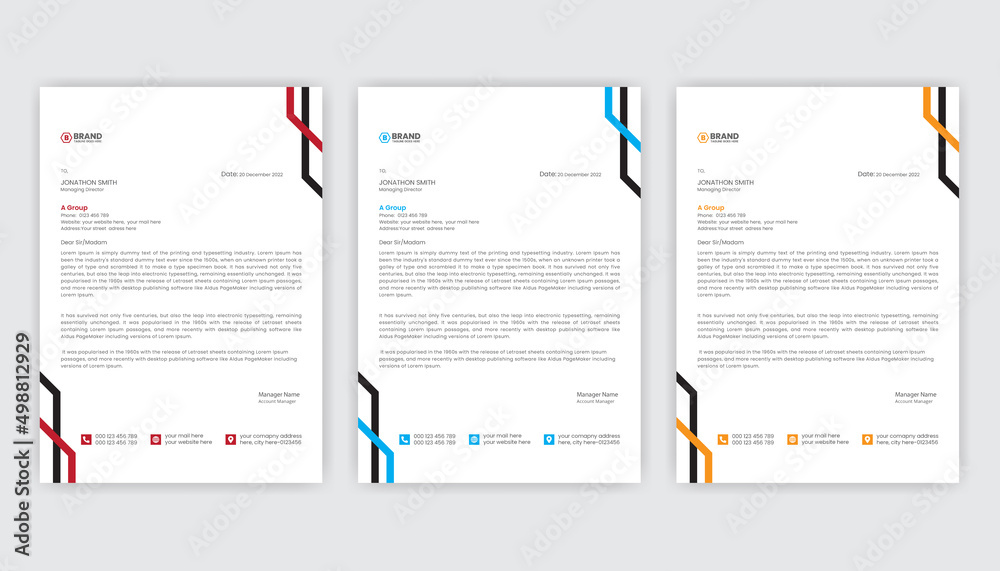 Modern creative abstract corporate business letterhead design ...