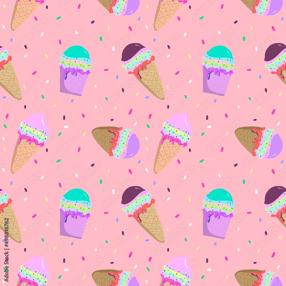 Seamless pattern Bright And Pastel Colors background with Ice cream ...