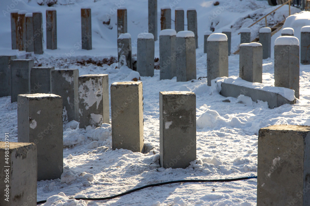 Zdjęcie Stock: Foundation of a building under construction. concrete ...