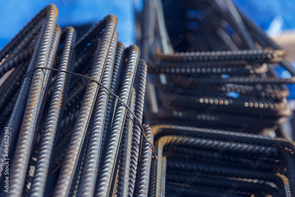 Reinforcement steel rod at construction site. Construction rebar steel ...