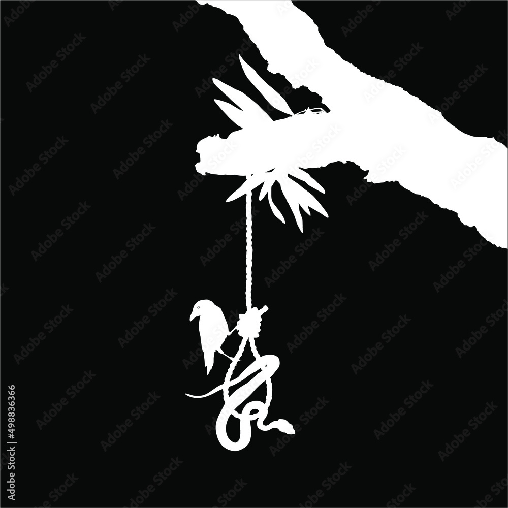Gallows (Hanging Rope) on the Tree and Crow and Snake. Dramatic, Creepy ...