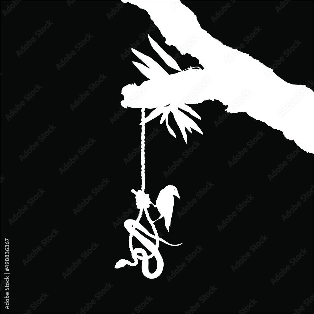 Gallows (Hanging Rope) on the Tree and Crow and Snake. Dramatic, Creepy ...