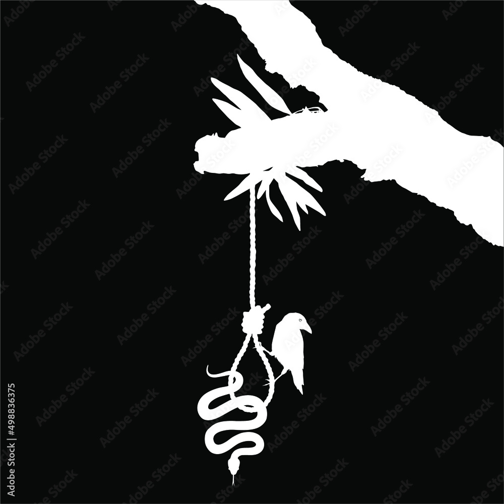 Gallows (Hanging Rope) on the Tree and Crow and Snake. Dramatic, Creepy ...