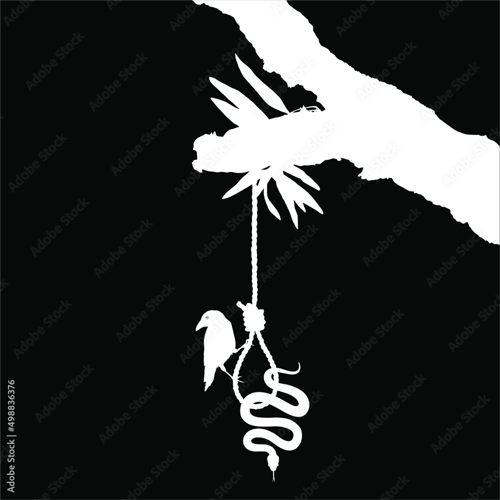 Gallows (Hanging Rope) on the Tree and Crow and Snake. Dramatic, Creepy ...
