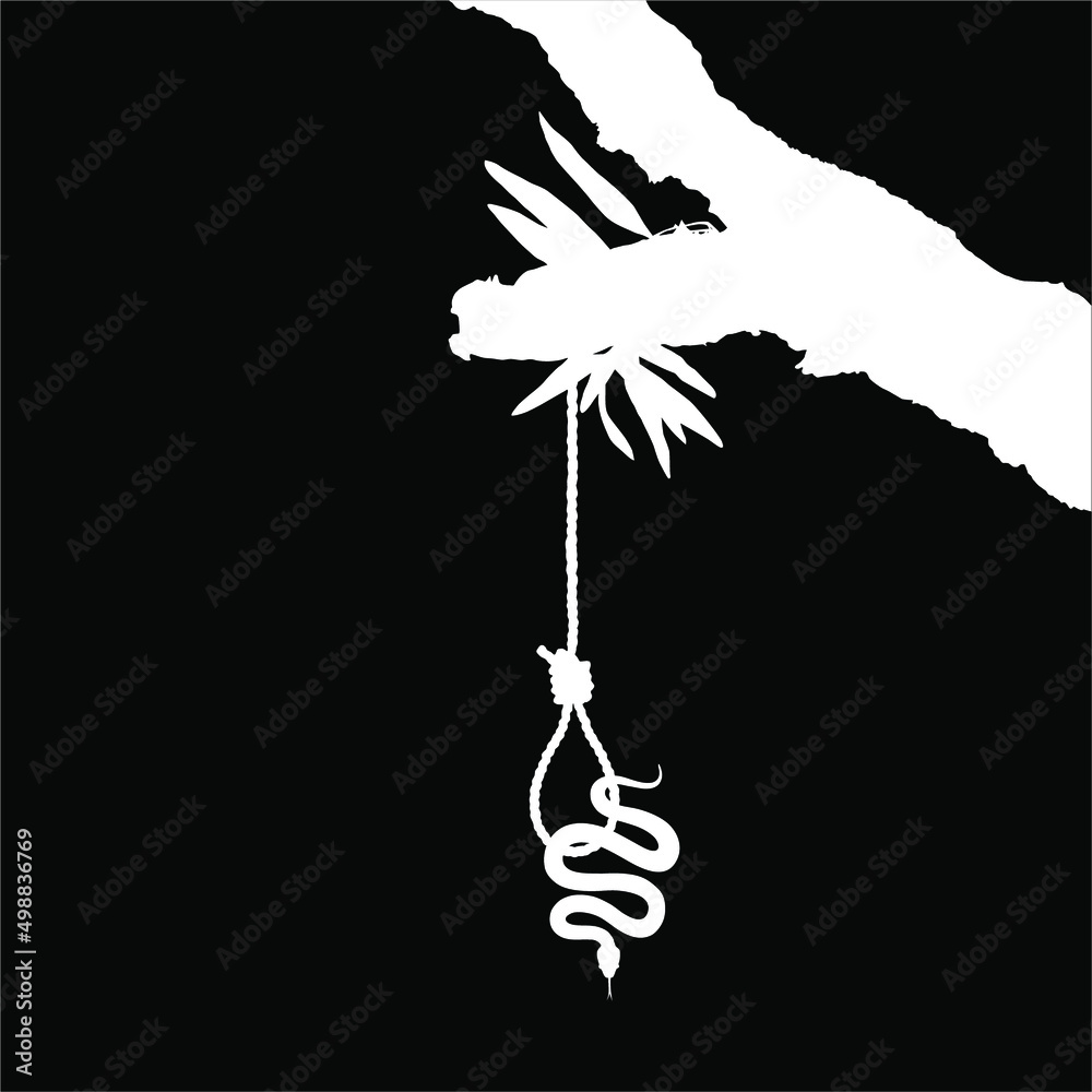 Gallows (Hanging Rope) and Snake on the Tree. Dramatic, Creepy, Horror ...