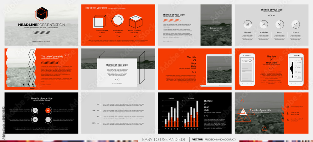 Orange presentation templates elements on a white background. Vector ...
