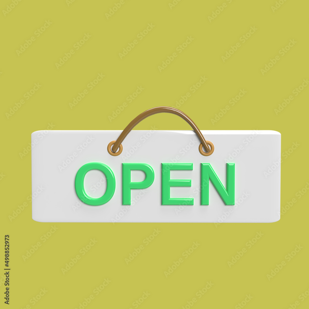 open sign 3d model cartoon style. render illustration Stock ...