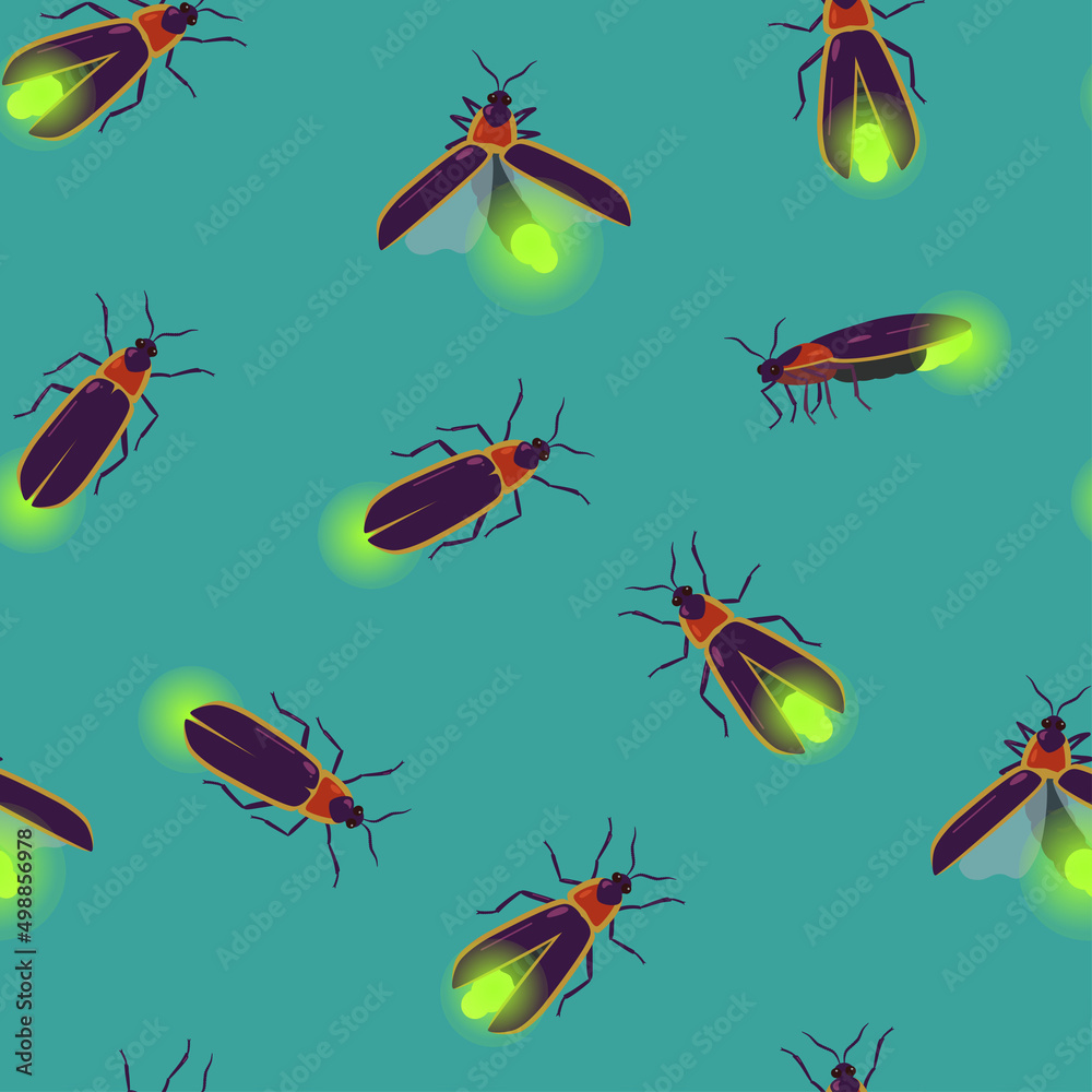 Seamless pattern with firefly beetle flying with different angles for ...