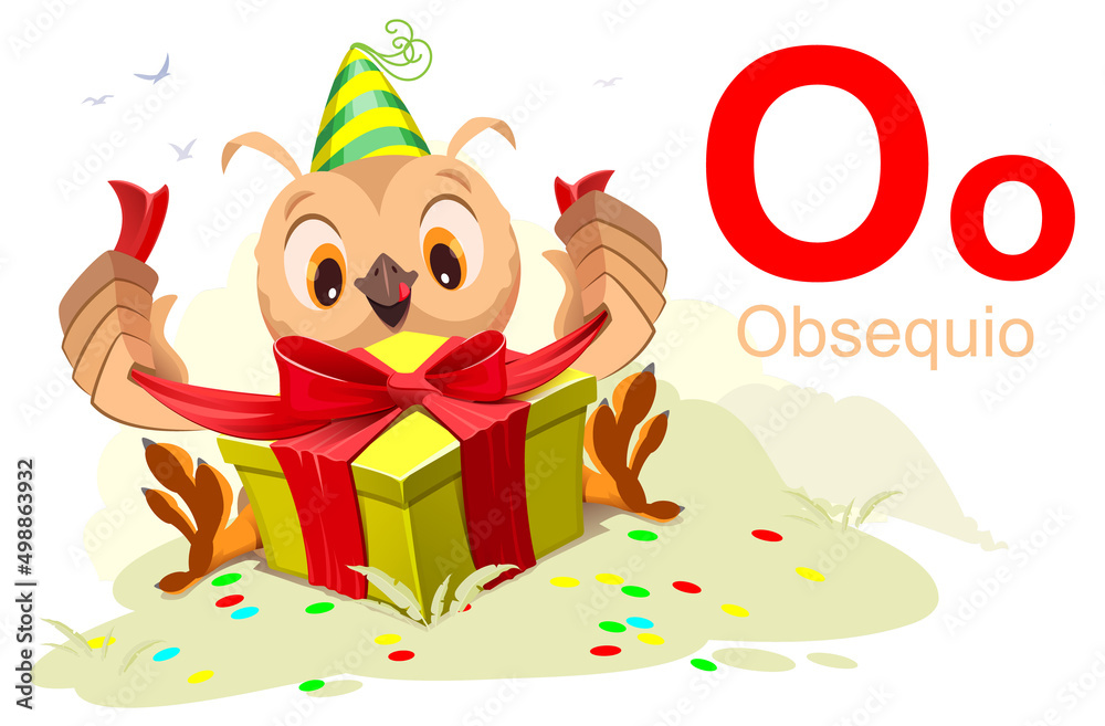Learning abc spanish alphabet letter o obsequio translation present ...