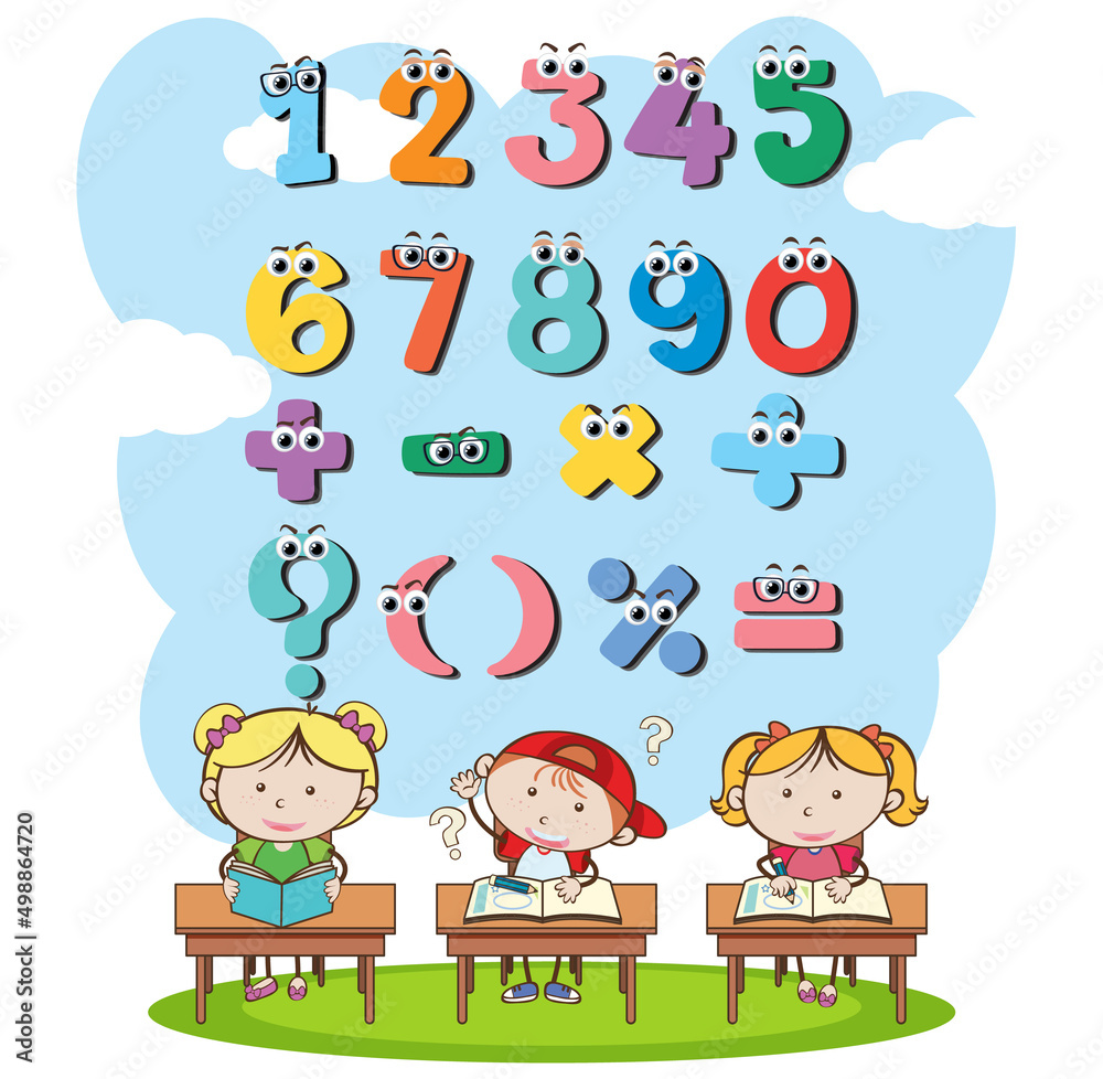 Counting number 0 to 9 and math symbols for kids Stock Vector | Adobe Stock