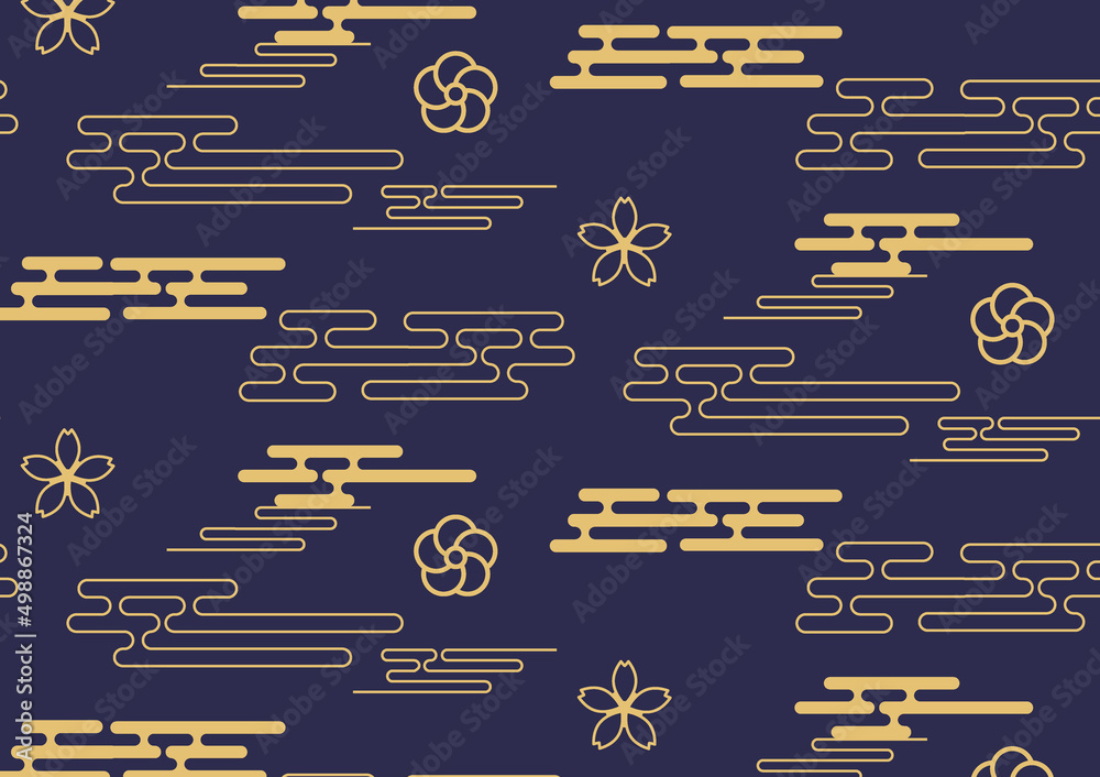 Repeating clouds flowers korea traditional pattern. Line shape symbol ...