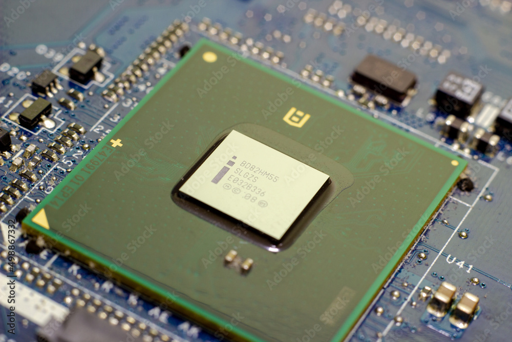 Sochi, Russia - February 2 2022: Intel northbridge chip on motherboard ...