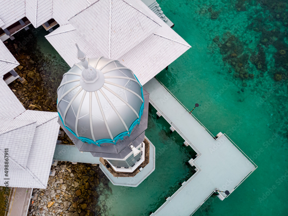 Ar Rahman Mosque at Perhentian Island overlooking the calm ocean during ...