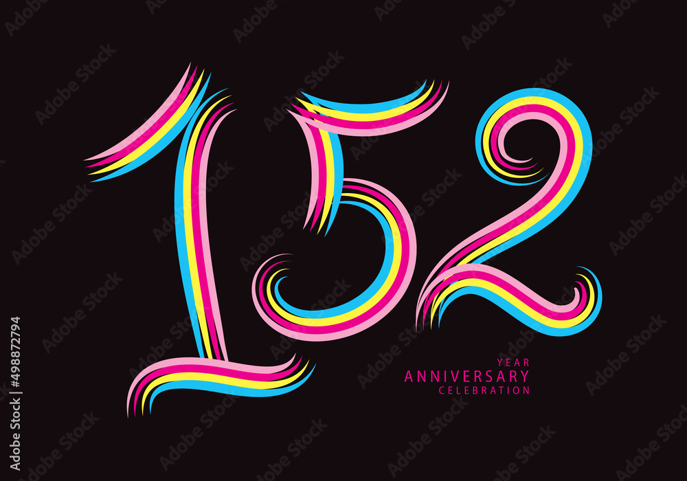 152 number design vector, graphic t shirt, 152 years anniversary ...