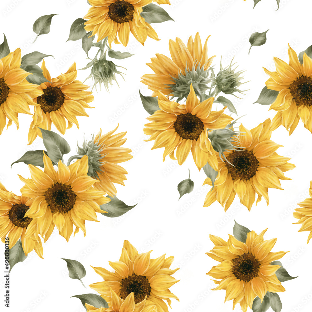 Seamless floral pattern with sunflowers on summer background ...