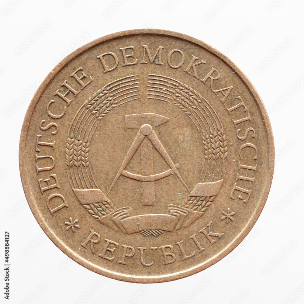 Germany East GDR - circa 1969 : a five German Mark coin of the GDR with ...