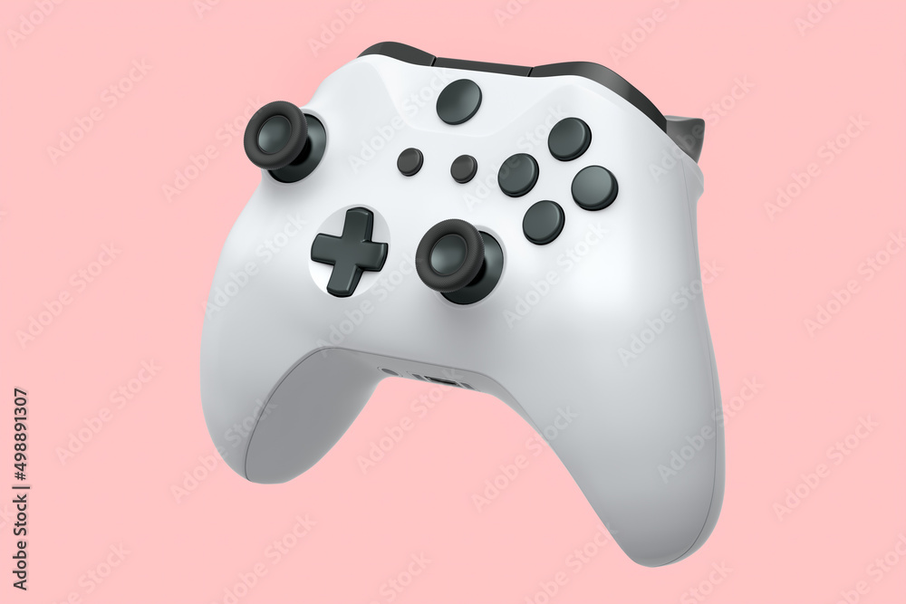 Realistic white joystick for video game controller on pink background ...