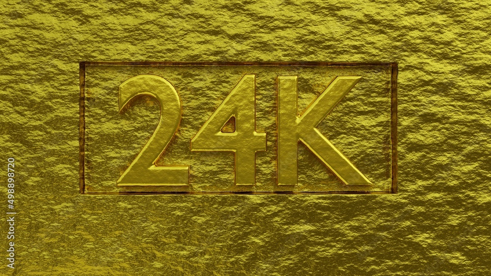Gold hallmark "24K" stamp on golden background. 3d rendering. Stock ...