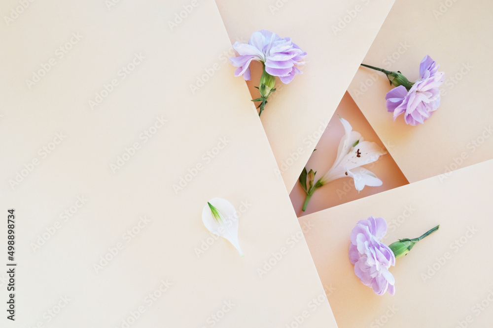 Multi-level beige background with flowers. Multiple levels of paper ...