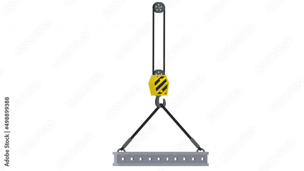 Industrial hook. Animation slab changed on crane hook by rope slings ...