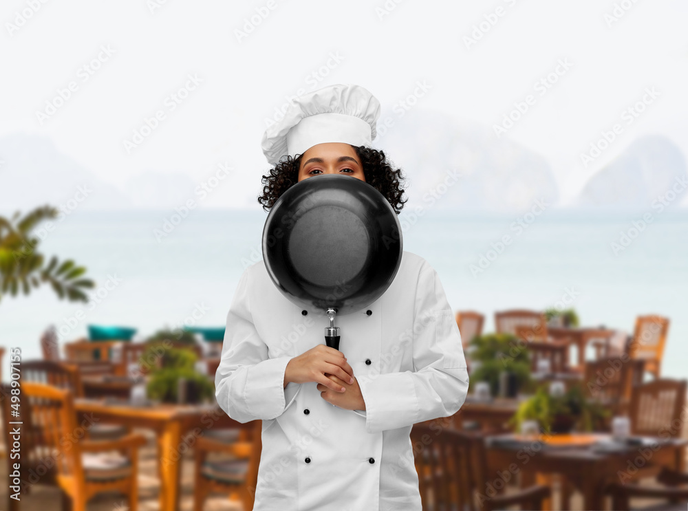 cooking, culinary and people concept - happy smiling female chef in ...