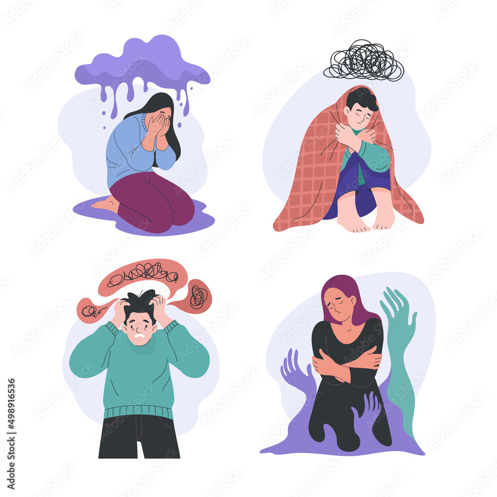Concepts of depressive and emotionally depressed people states. Flat ...
