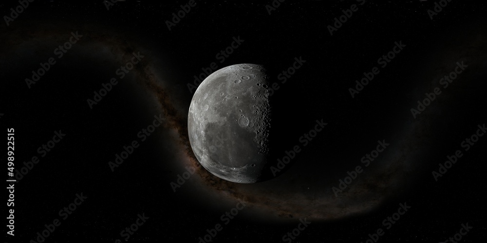 360 degree environment map of an orbital view of the moon in a height ...