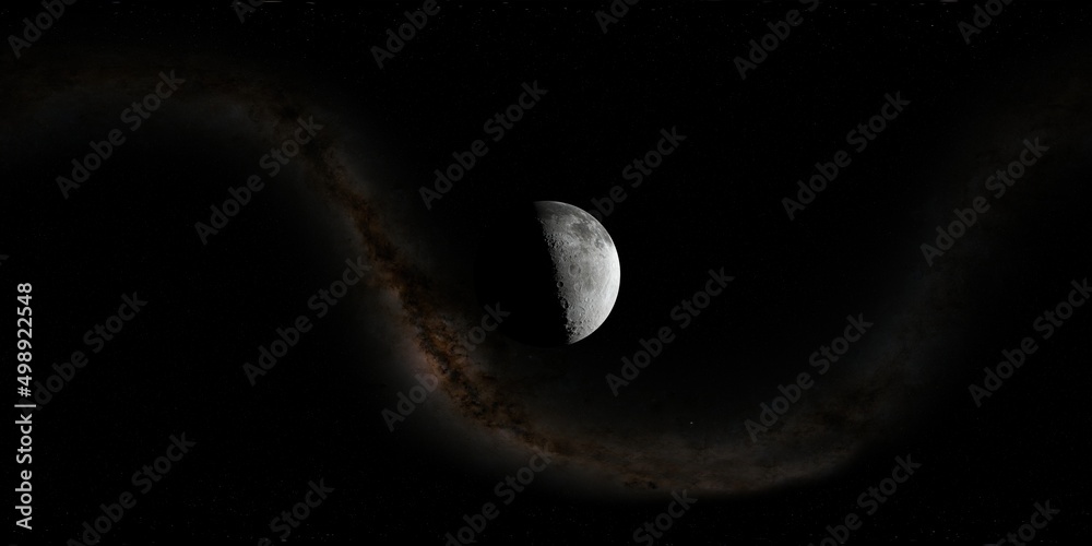 360 degree environment map of an orbital view of the moon in a height ...