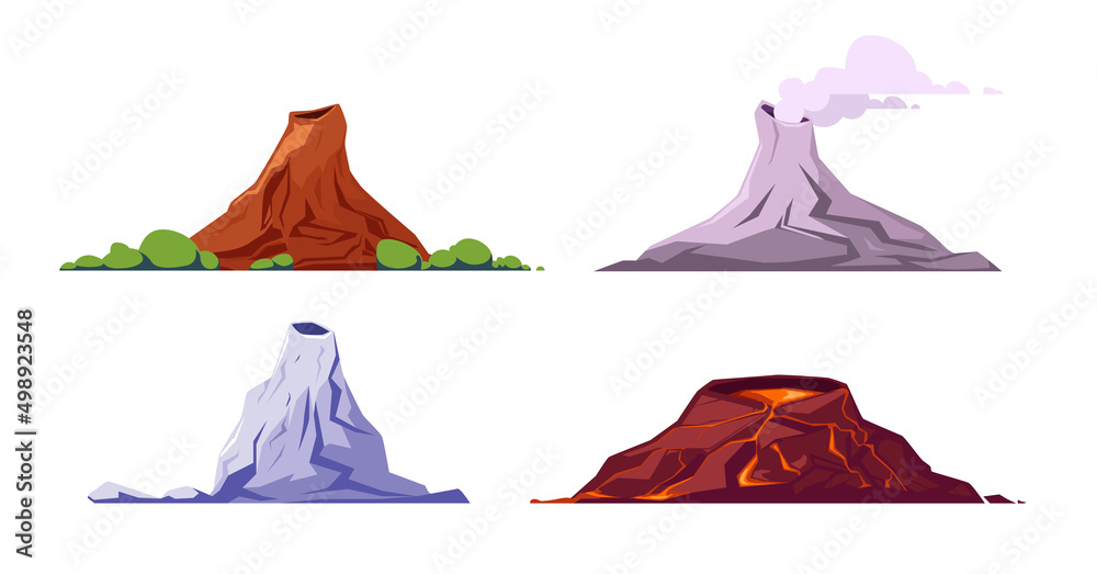 Set of volcanoes different forms on white background. Vector ... Set of volcanoes different forms on white background. Vector ...